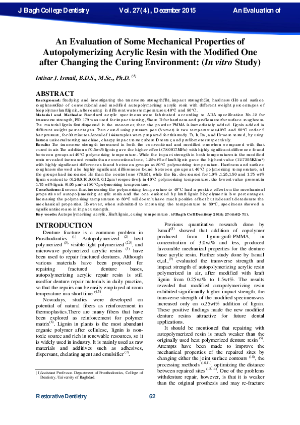 (PDF) An Evaluation of Some Mechanical Properties of Autopolymerizing ...