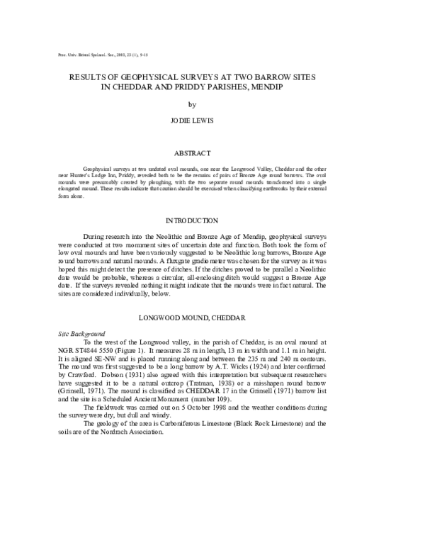 (PDF) Results of Geophysical Surveys at Two Barrow Sites in Cheddar and ...