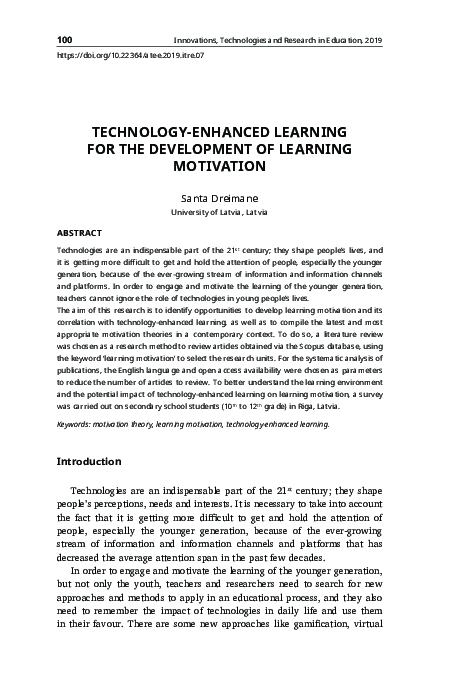 (PDF) Technology-Enhanced Learning for the Development of Learning Motivation