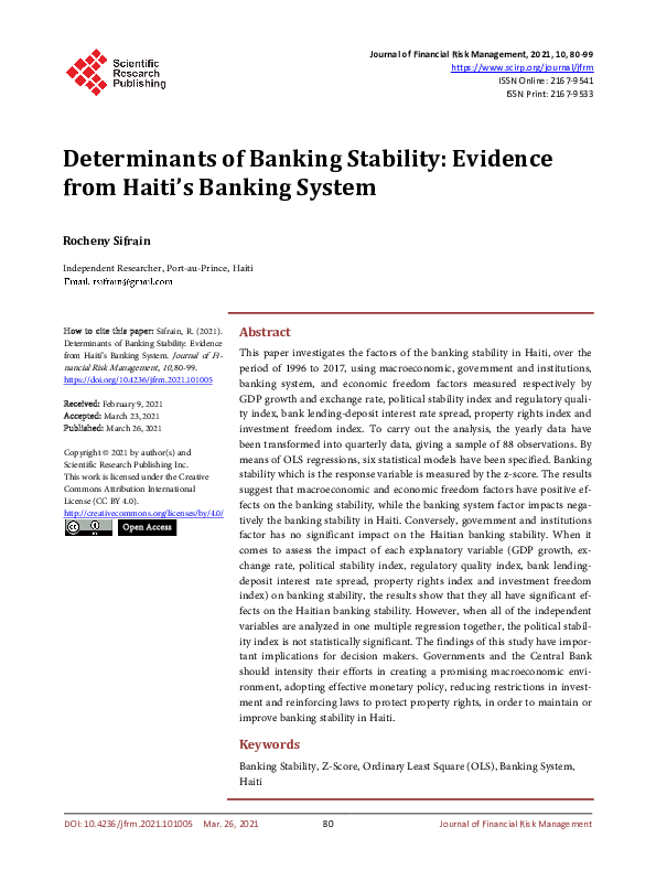 (PDF) Determinants of Banking Stability: Evidence from Haiti’s Banking ...
