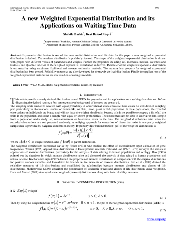 (PDF) A new Weighted Exponential Distribution and its Applications on ...