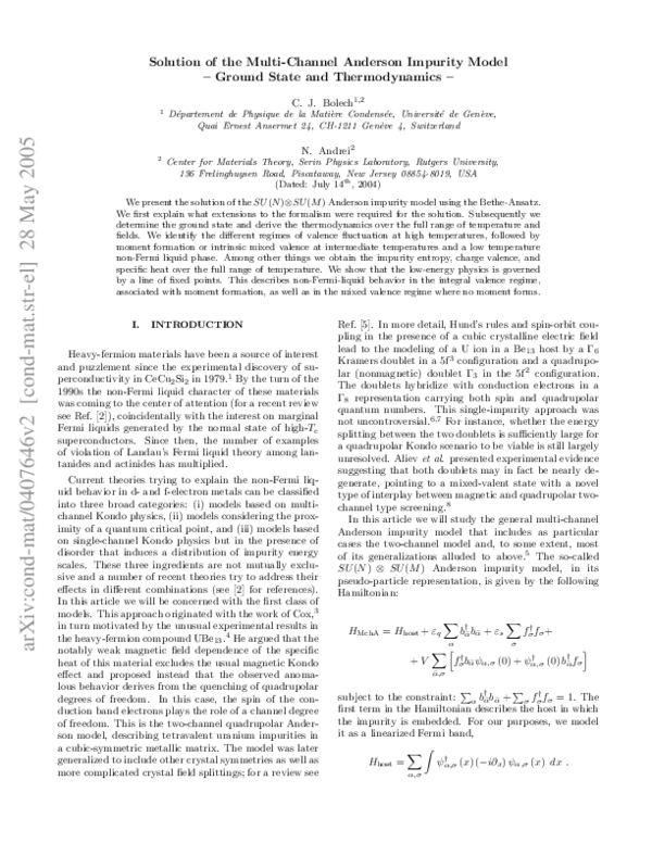 (PDF) Solution of the multichannel Anderson impurity model: Ground ...