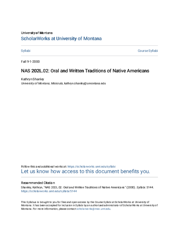 (PDF) NAS 202L.02: Oral and Written Traditions of Native Americans