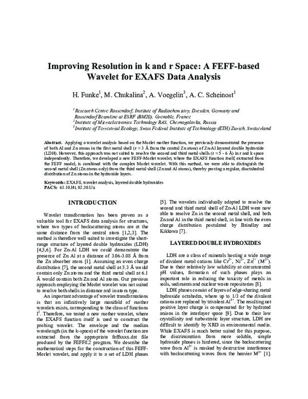 (PDF) Improving Resolution in k and r Space: A FEFF-based Wavelet for EXAFS Data Analysis