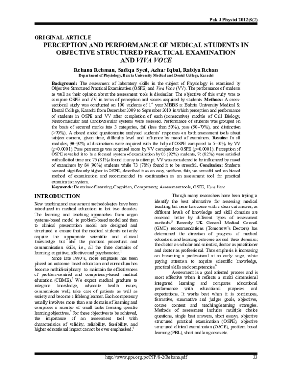 (PDF) Perception and Performance of Medical Students in Objective Structured Practical ...