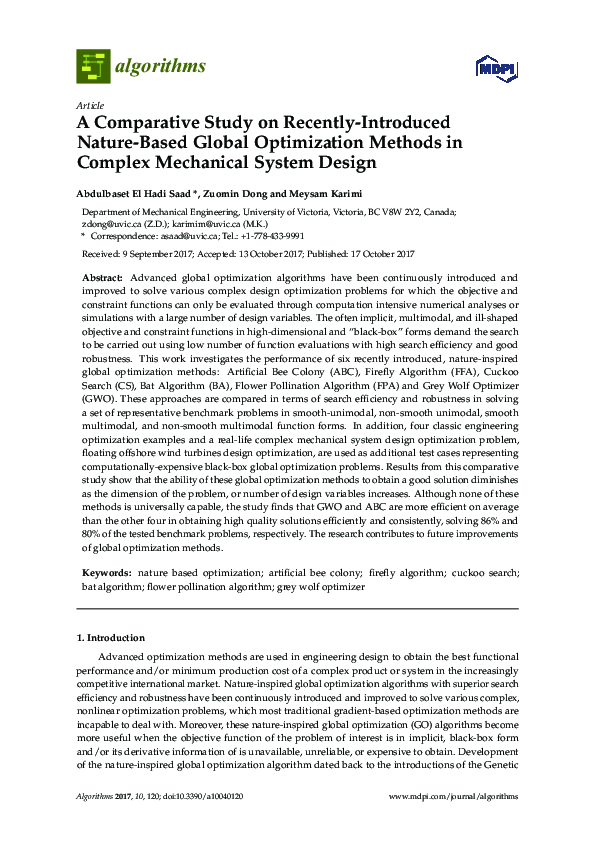 (PDF) A Comparative Study on Recently-Introduced Nature-Based Global Optimization Methods in ...