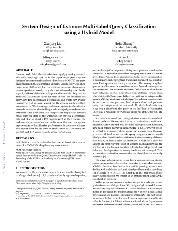(PDF) System Design of Extreme Multi-label Query Classification using a Hybrid Model