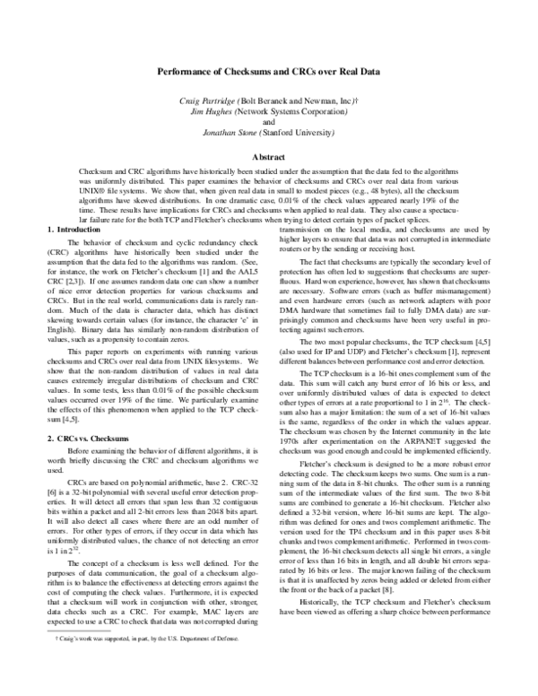 (PDF) Checksums and CRCs with Real Data Analysis (PDF) Checksums and CRCs with Real Data Analysis