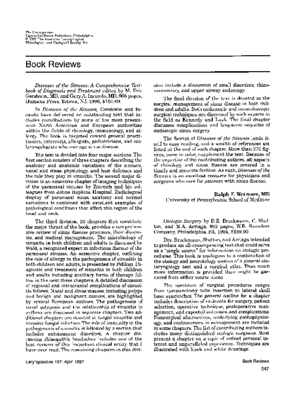 (PDF) Diseases of the sinuses: A comprehensive textbook of diagnosis ...