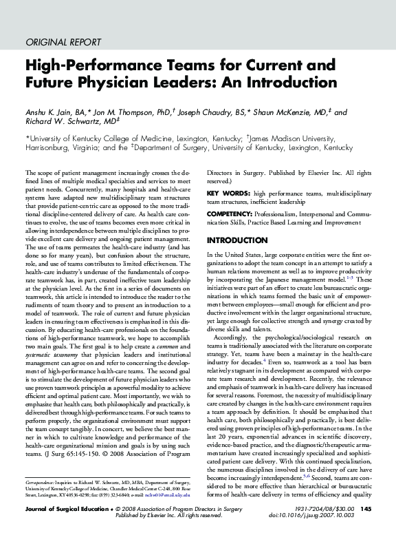 (PDF) High-Performance Teams for Current and Future Physician Leaders ...