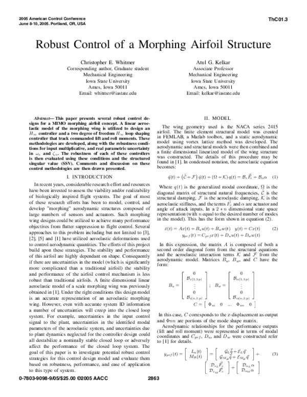 (PDF) Robust control of a morphing airfoil structure
