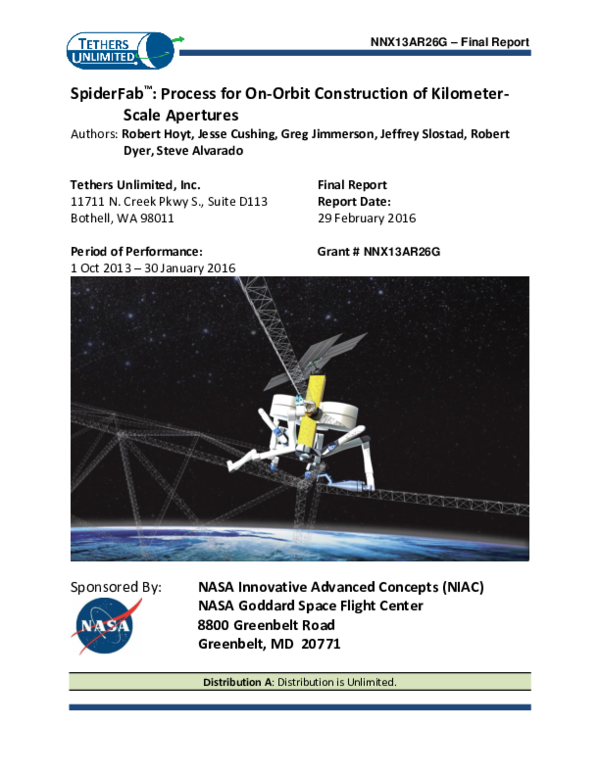 (PDF) SpiderFab: Process for On-Orbit Construction of Kilometer-Scale ...
