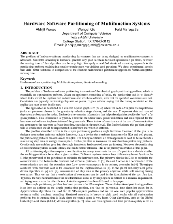 (PDF) Hardware Software Partitioning of Multifunction Systems | Rabi Mahapatra - Academia.edu