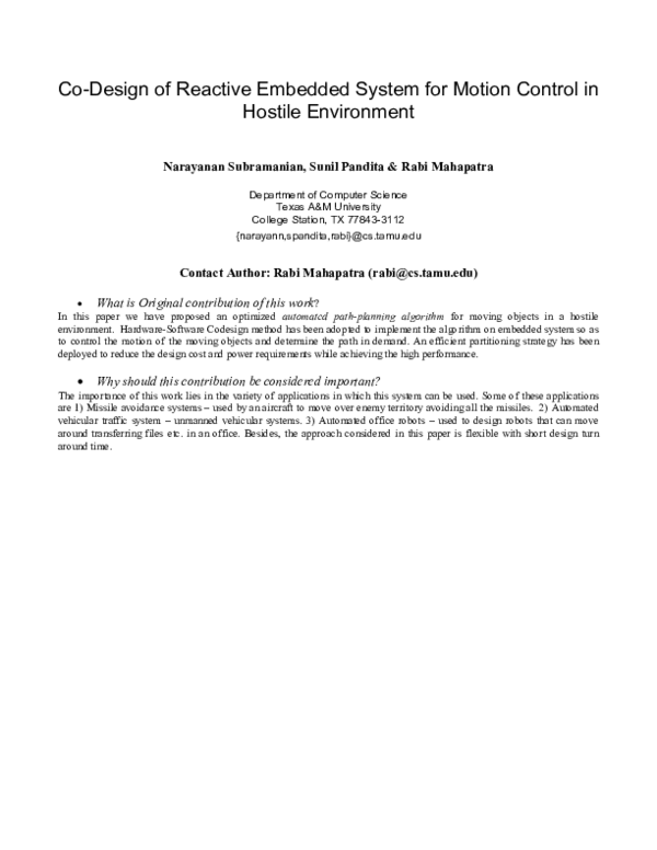 (PDF) Optimized Motion Control in Hazardous Environments