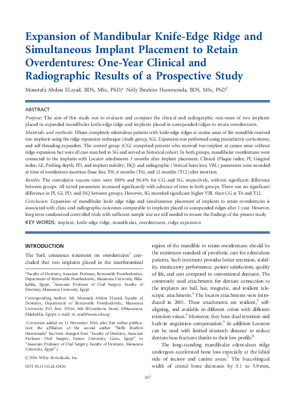 (PDF) Expansion of Mandibular Knife-Edge Ridge and Simultaneous Implant ...