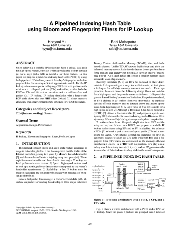 (PDF) A Pipelined Indexing Hash Table using Bloom and Fingerprint Filters for IP Lookup