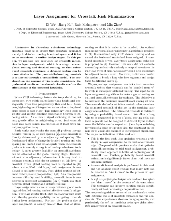 Pdf Layer Assignment For Crosstalk Risk Minimization