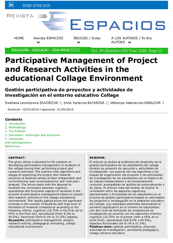 (PDF) Participative Management of Project and Research Activities in ...