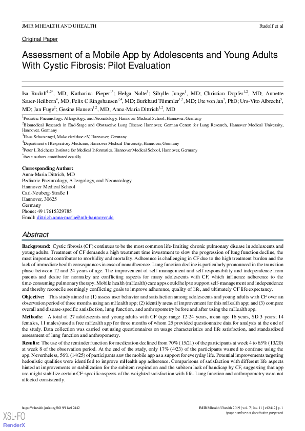 (PDF) Assessment of a Mobile App by Adolescents and Young Adults With ...