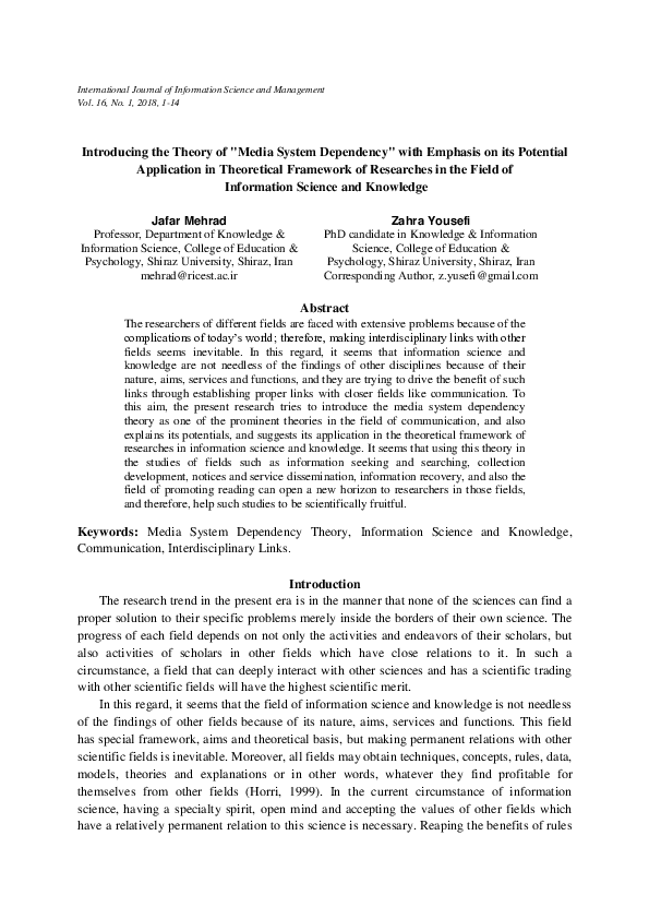 (PDF) Introducing the Theory of "Media System Dependency" with Emphasis ...