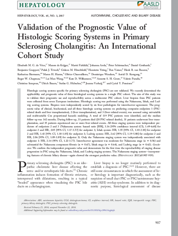 (PDF) Validation of the Prognostic Value of Histologic Scoring Systems in Primary Sclerosing ...