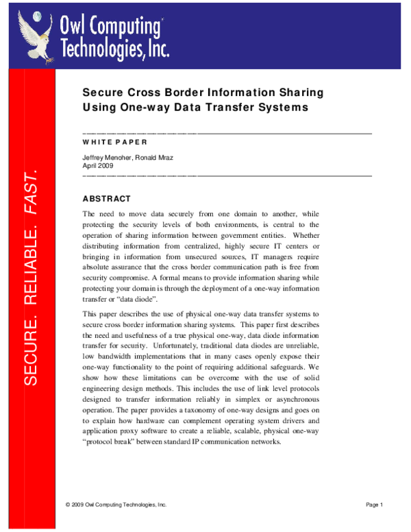 (PDF) Secure Cross Border Information Sharing Using One-way Data ...