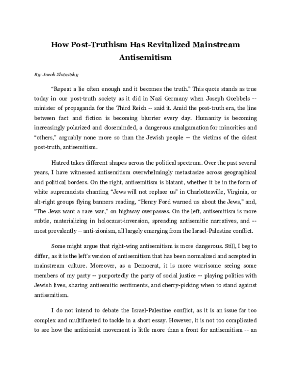 (PDF) How Post-Truthism Has Revitalized Mainstream Antisemitism