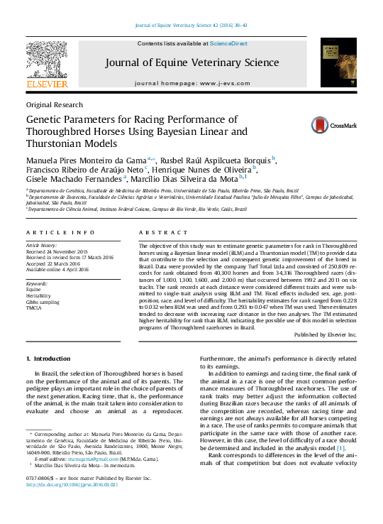 (PDF) Genetic parameters for racing performance of Thoroughbred horses ...