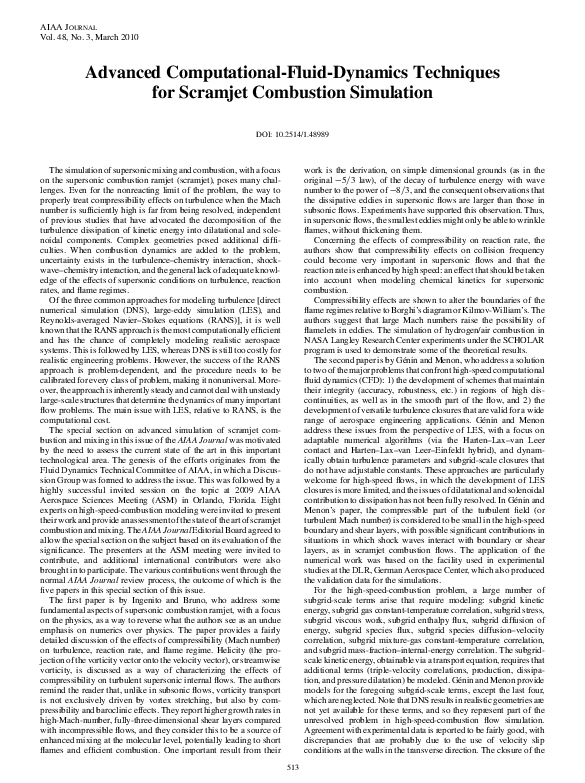 (PDF) Advanced Computational-Fluid-Dynamics Techniques for Scramjet Combustion Simulation
