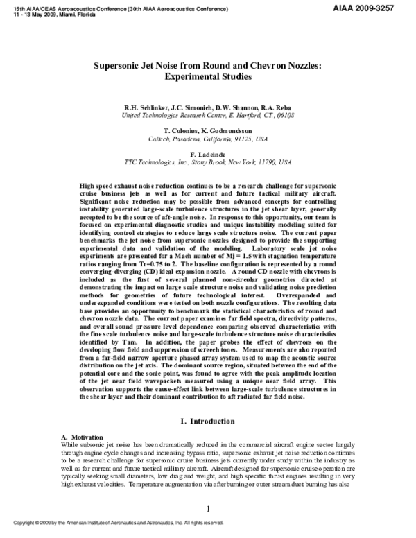 (PDF) Supersonic Jet Noise from Round and Chevron Nozzles: Experimental ...