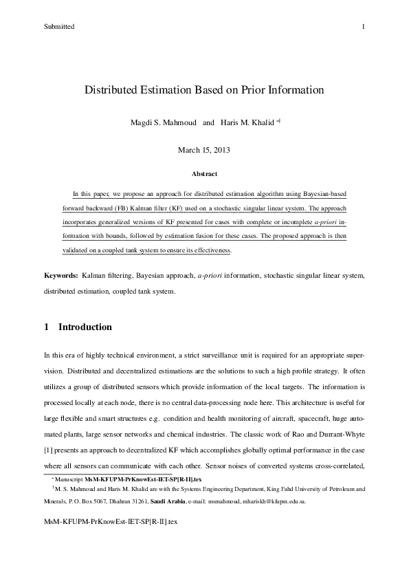 Pdf Distributed Estimation Based On Prior Information
