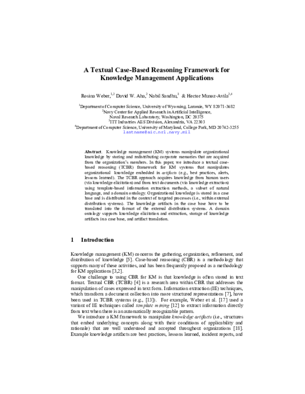 Pdf A Textual Case Based Reasoning Framework For Knowledge Management Applications