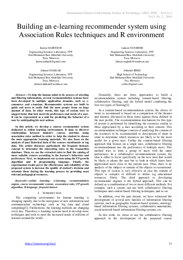 (PDF) Building an e-learning recommender system using Association Rules ...