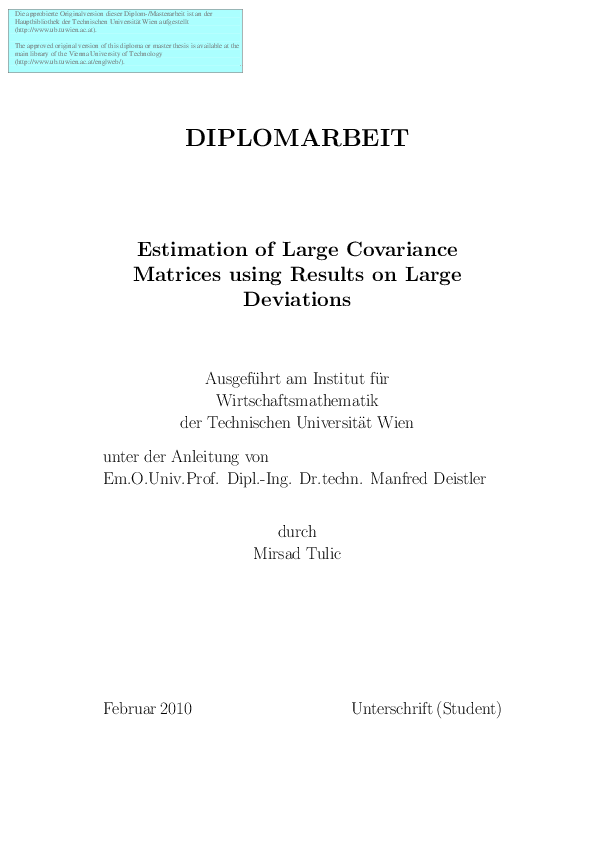 Pdf Estimation Of Large Covariance Matrices Using Results On Large Deviations
