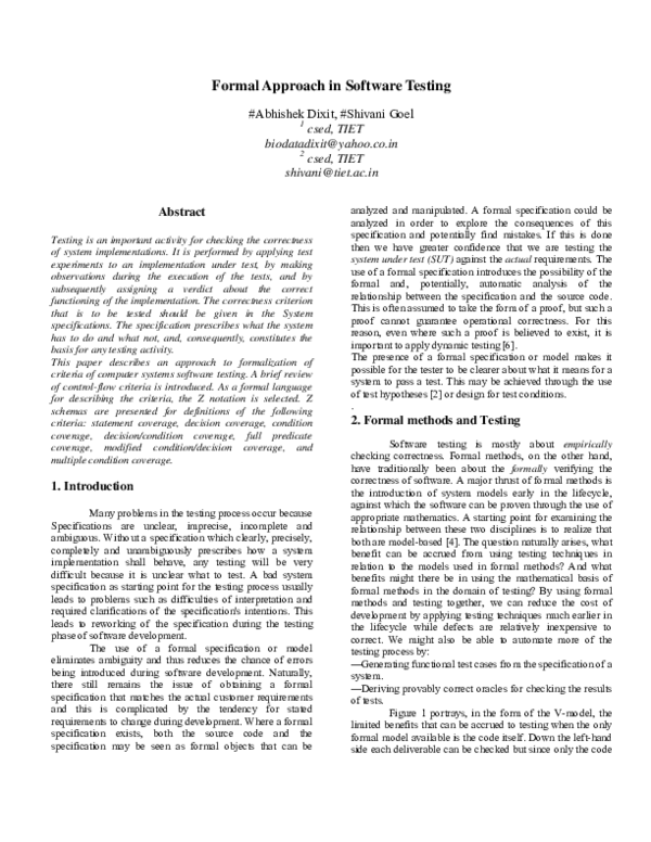 (PDF) Formal Approach in Software Testing