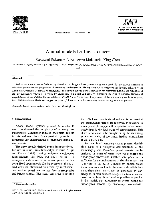 (PDF) Animal models for breast cancer