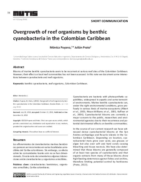 (PDF) Overgrowth of reef organisms by benthic cyanobacteria in the ...
