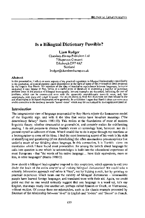 (PDF) Is a bilingual dictionary possible