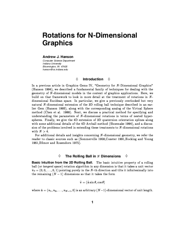 (PDF) Rotations for N-Dimensional Graphics