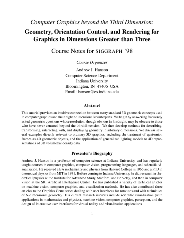 (PDF) Computer Graphics beyond the Third Dimension : Geometry ...