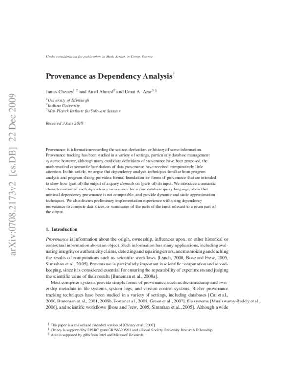 (PDF) Provenance as dependency analysis