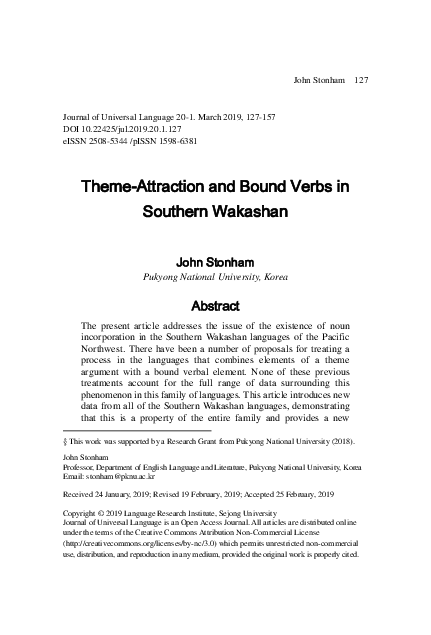 (PDF) Theme-Attraction and Bound Verbs in Southern Wakashan