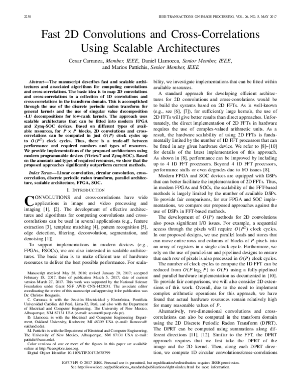 (PDF) Fast 2D Convolutions and Cross-Correlations Using Scalable Architectures
