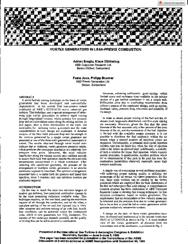 (PDF) Vortex generators in lean-premix combustion