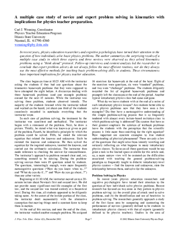 (PDF) A multiple case study of novice and expert problem solving in ...