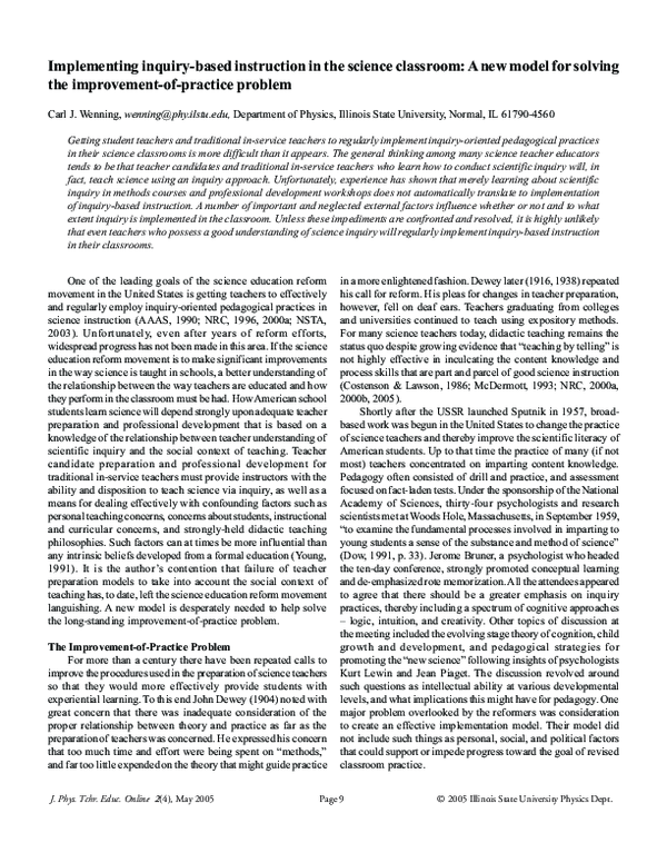 (PDF) Implementing inquiry-based instruction in the science classroom ...