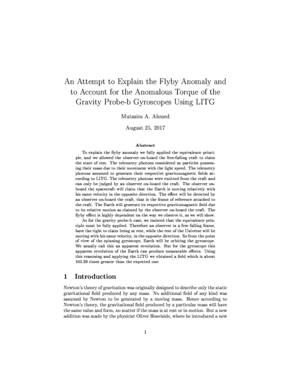 (PDF) An Attempt to Explain Flyby Anomaly And to Account for the ...