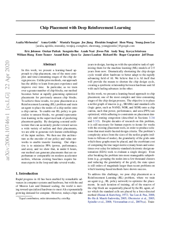 (PDF) Chip Placement with Deep Reinforcement Learning