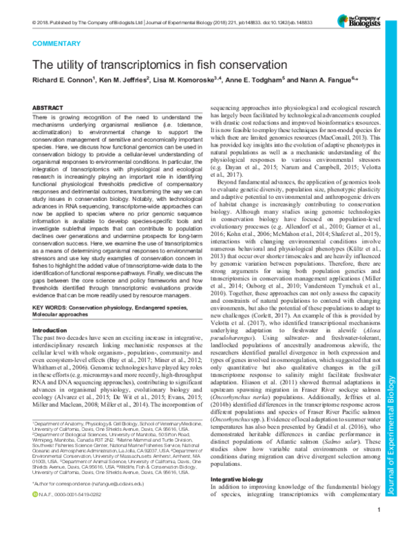 (PDF) COMMENTARY The utility of transcriptomics in fish conservation