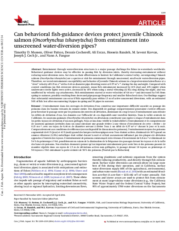 (PDF) Can behavioral fish-guidance devices protect juvenile Chinook ...